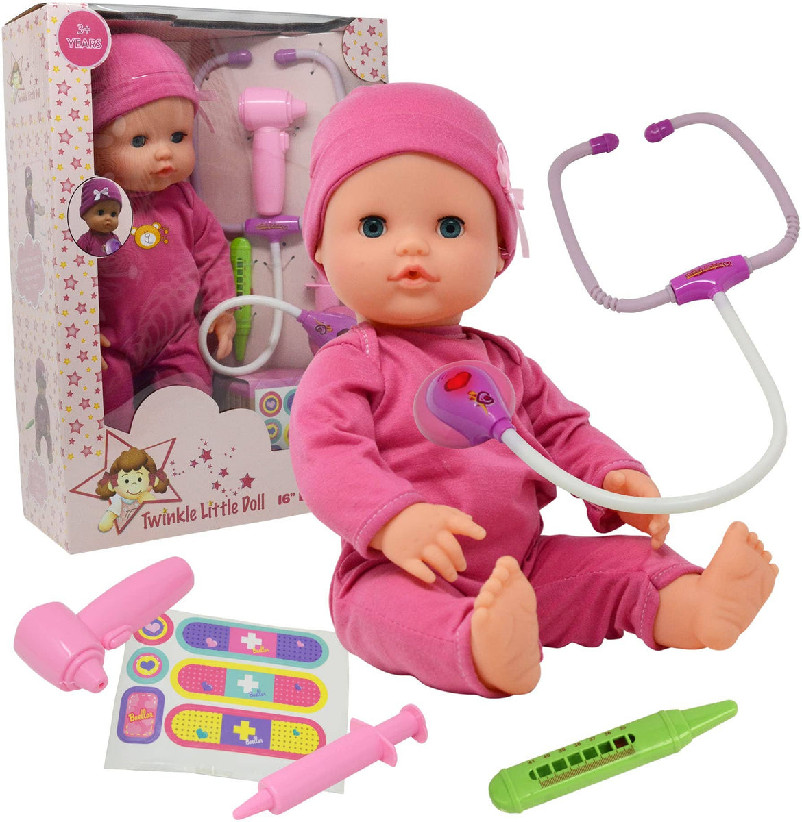 Interactive 16” Baby Doll Toy Doctor Kit Set for Kids – Pink ...